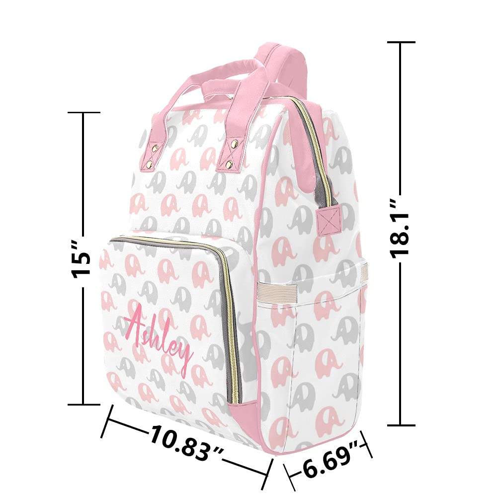 Pink Gray White Elephants Diaper Bags Backpack Personalized Baby Bag Nursing Nappy Bag Travel Tote Bag Gifts