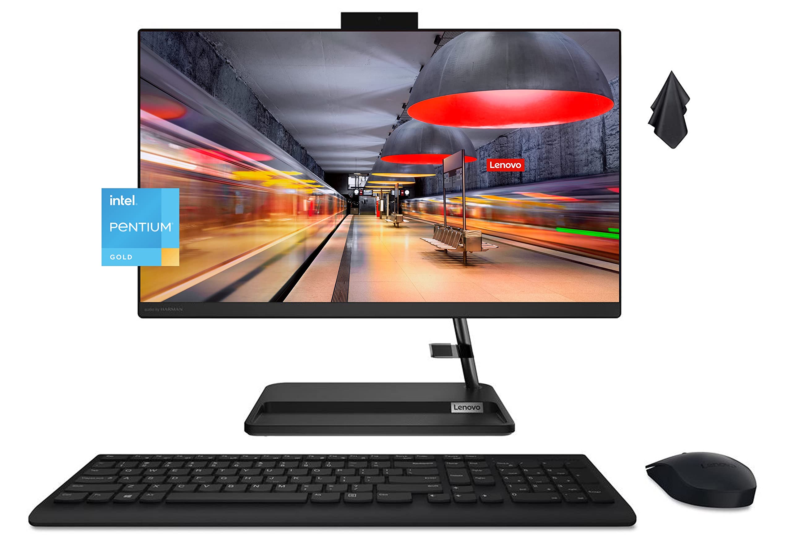 2022 Lenovo IdeaCentre 22" FHD All-in-One Desktop Computer, Intel Pentium Gold 7505, DVD-RW, Webcam, Wireless Keyboard & Mouse, Windows 11 Home, Black (16GB RAM | 1TB HDD) (Renewed)