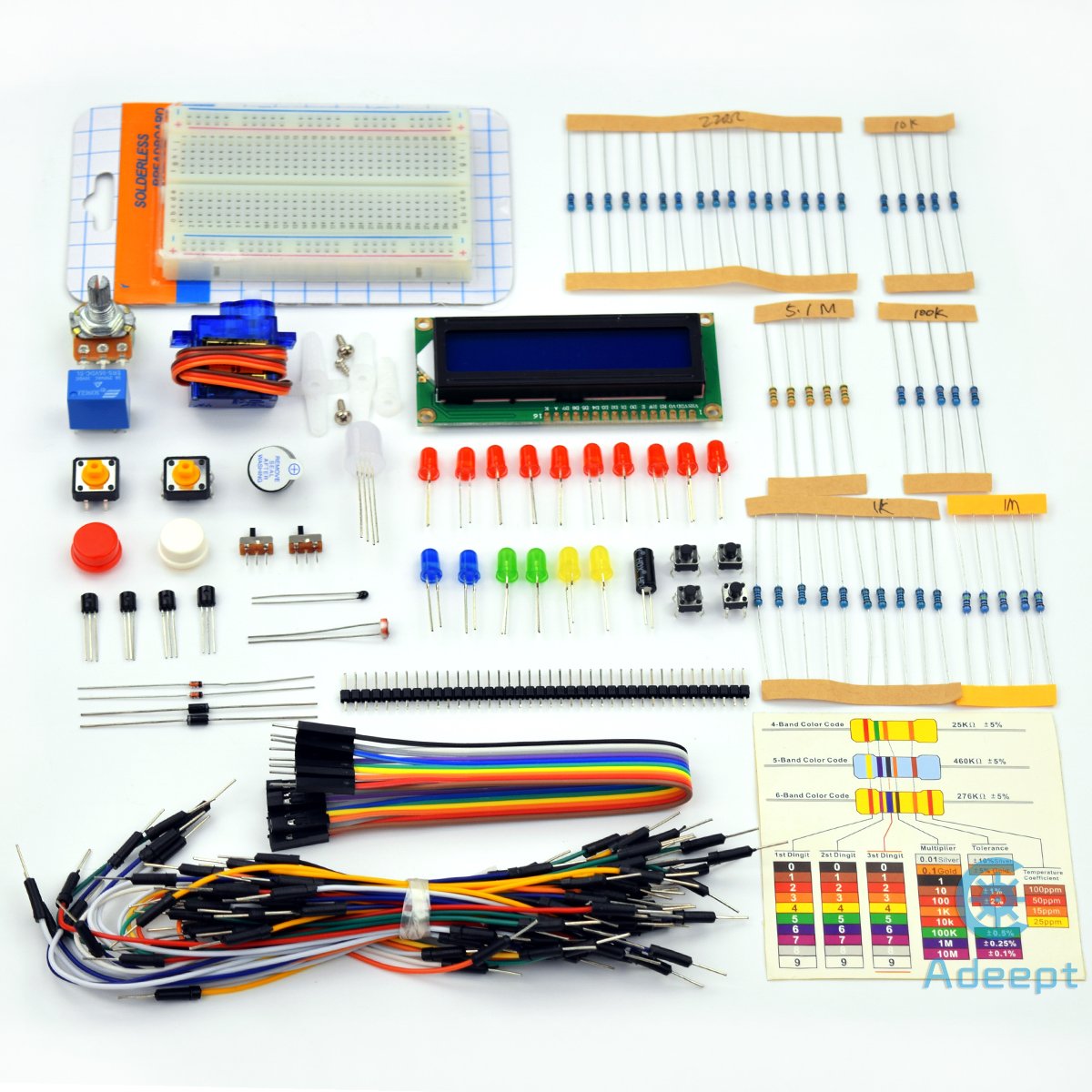 Adeept Project 1602 LCD Starter Kit Compatible with Arduino UNO R3 Mega2560 Nano Servo Relay LCD1602 Beginner/Starter Kit for Arduino with PDF Guidebook/User Manual