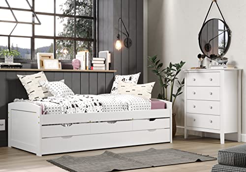ADEPTUS Solid Wood Twin Day Bed with Trundle and Drawers