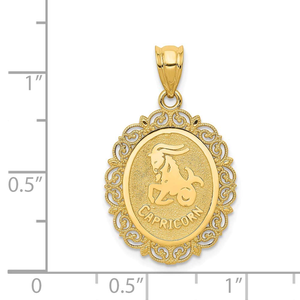 14k Yellow Gold Solid Capricorn Zodiac Oval Brushed Matte Finish Pendant Charm - 25mm x 18mm
