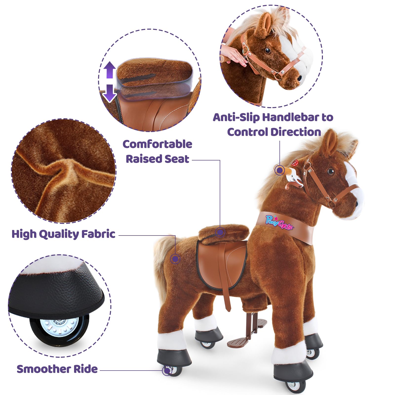 PonyCycle Ride on Horse Toy Plush Walking Animal Classic Model U Brown Horse Size 3 for Age 3-5 Ux324