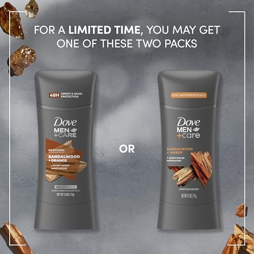 Dove Men+Care Antiperspirant Stick Sandalwood + Amber 4 Count 72H Protection with a Plant-Based Moisturizer 2.6 oz
