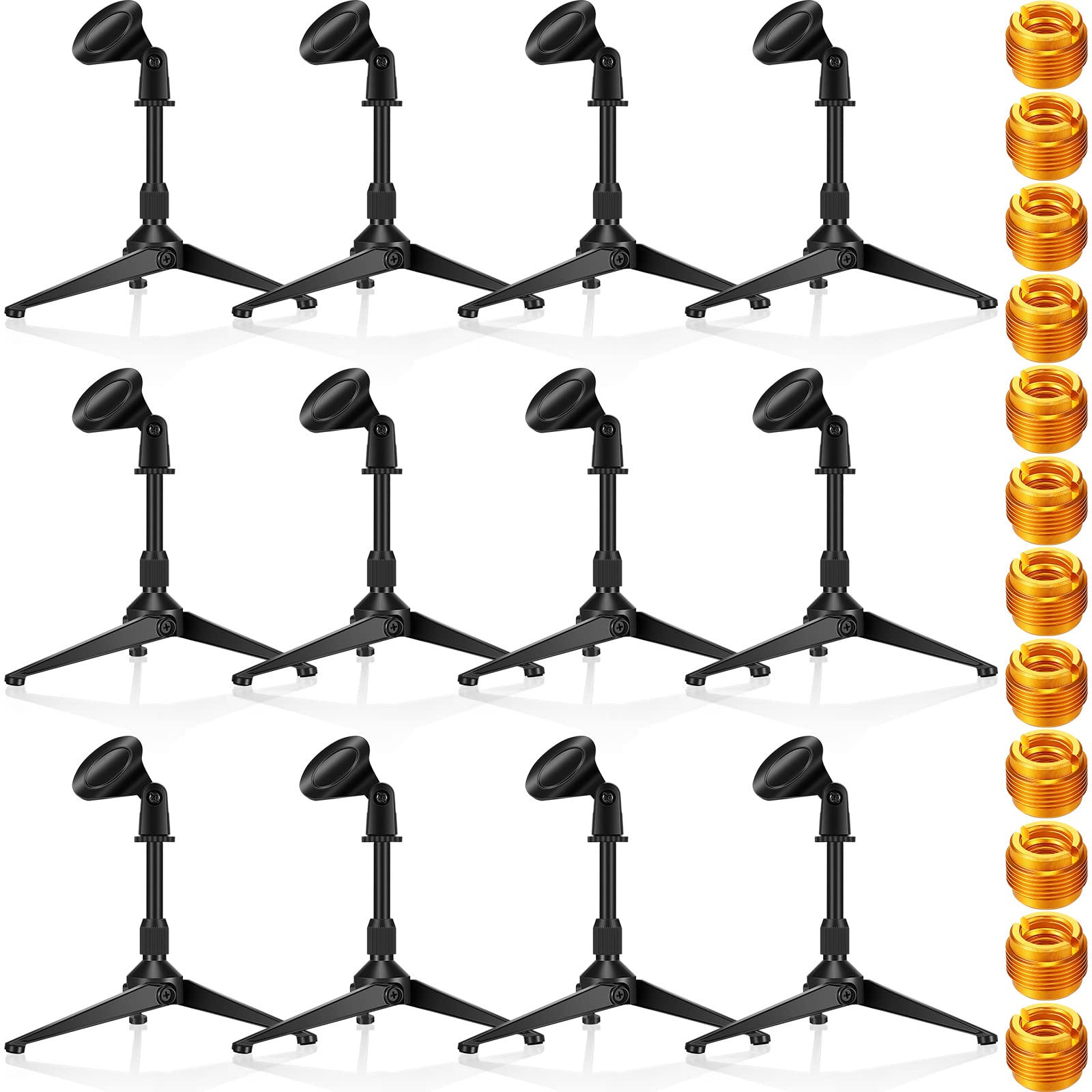 12 Pack Desktop Mic Stand Desktop Microphone Stand with Mic Clip Adjustable Table Mic Holder Portable Foldable Microphone Tripod and 5/8 Inch Male to 3/8 Inch Female Screw for Most Microphones
