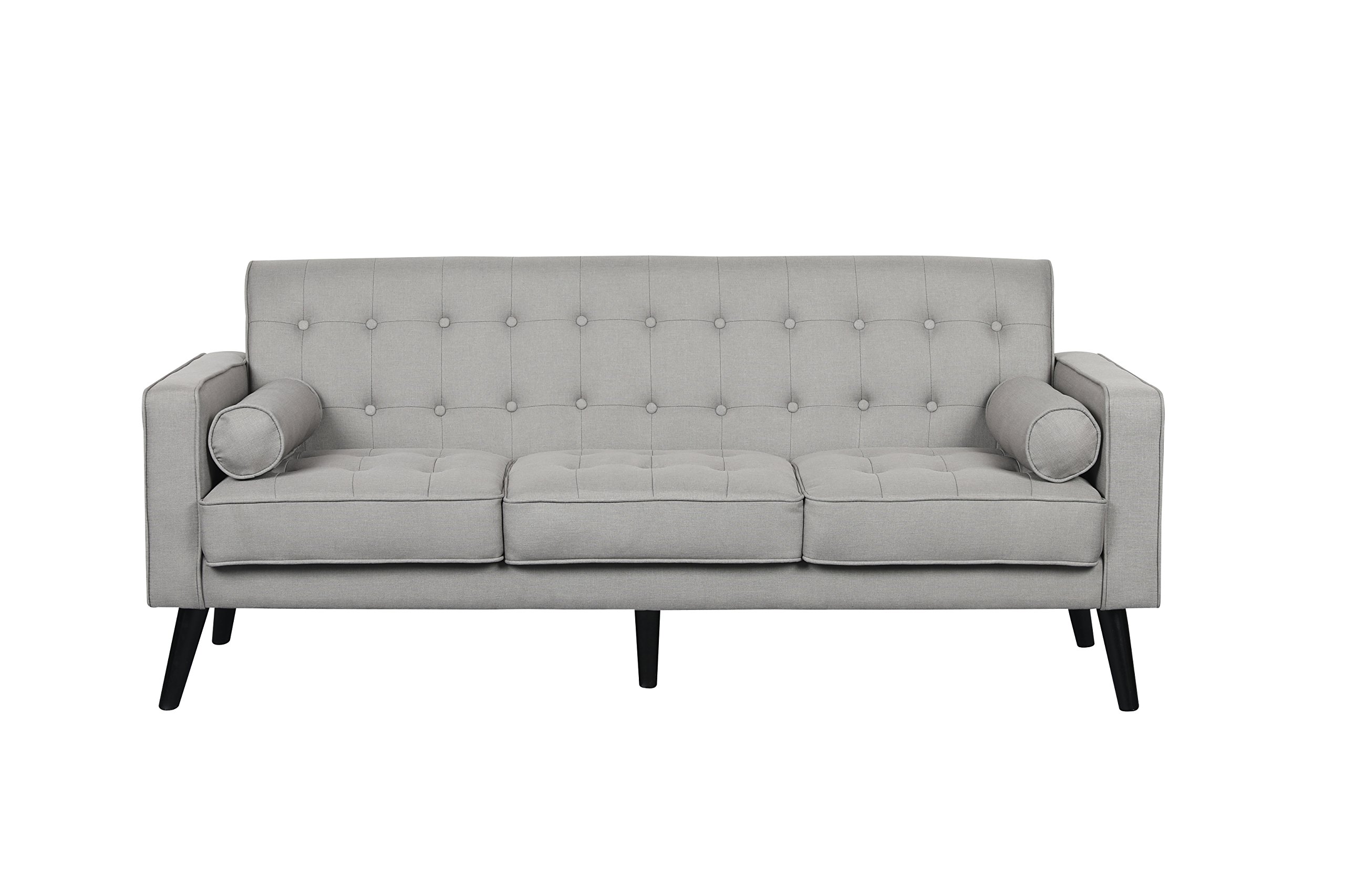 Container Furniture Direct S5302-L Valadez Linen Upholstered Tufted Mid-Century Modern Loveseat with Bolsters, Light Brown