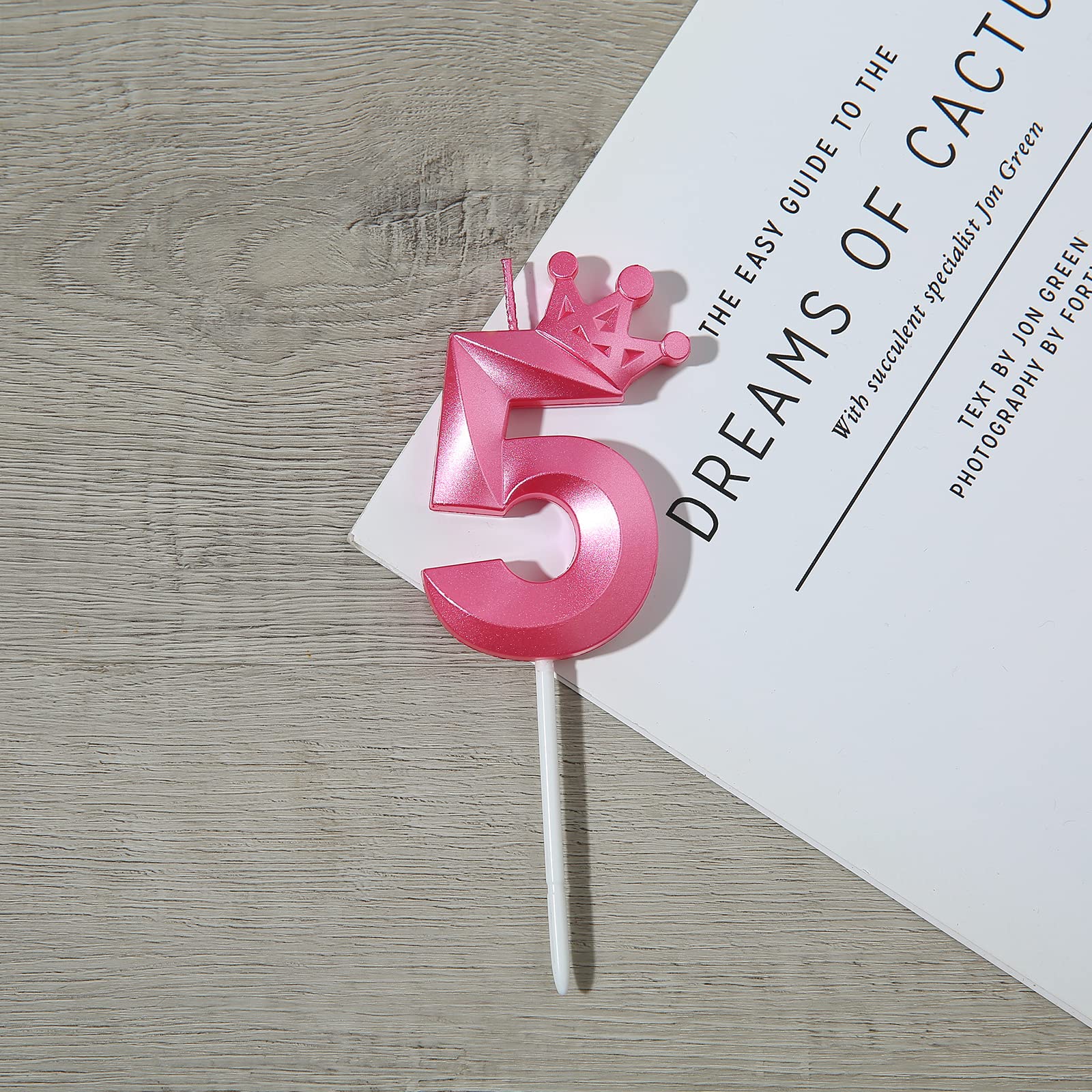 3.15 inch Pink 5 Birthday Candles,3D Crown Number 5 Cake Topper for Birthday Decorations