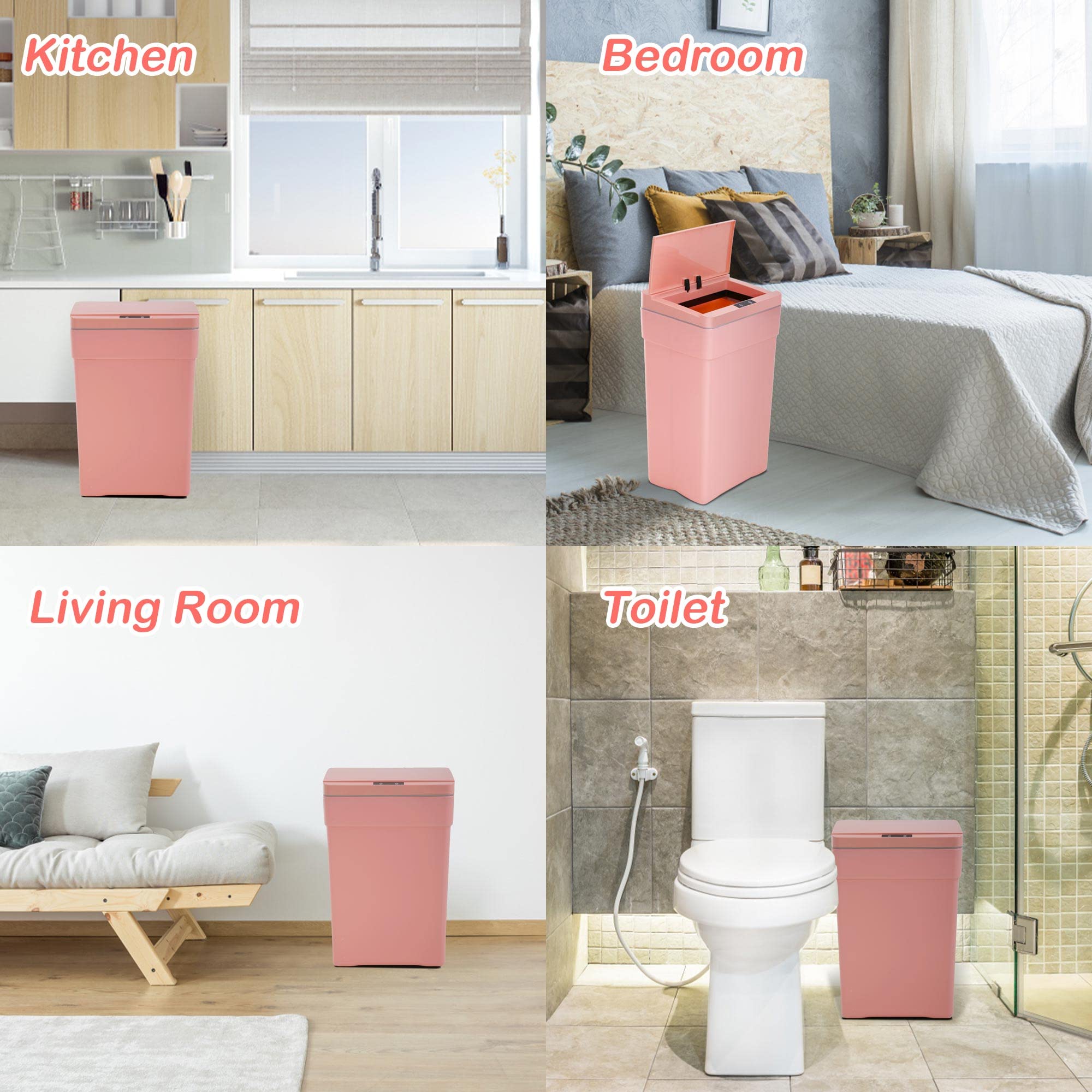 13 Gallon 50 Liter Kitchen Trash Can with Touch-Free & Motion Sensor Lid, Automatic Plastic Garbage Can, Touchless Trash Bin Automatic Trash Can for Bedroom Bathroom Home Office