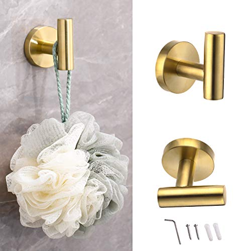 Ntipox 4 Piece Brushed Gold Stainless Steel Bathroom Hardware Set Include Hand Towel Ring, Toilet Paper Holder,and 2 Robe Towel Hooks,Bathroom Accessories Kit