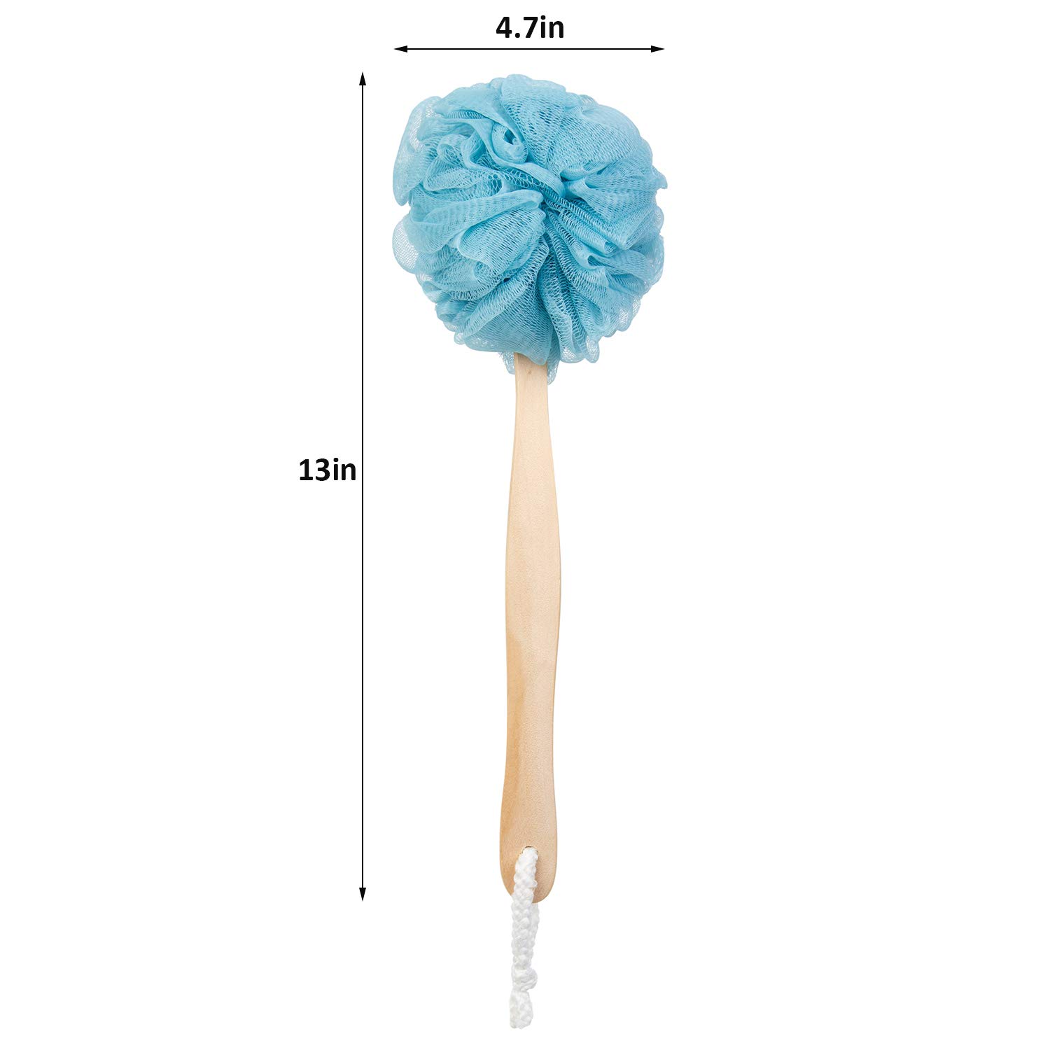 Arswin Loofah Back Scrubber for Shower,Wooden Handle Bath Sponge Lufa Shower Brush, Soft Nylon Mesh Back Cleaner Washer, Body Brush for Women&Kids Bathroom Shower Accessories (Blue)