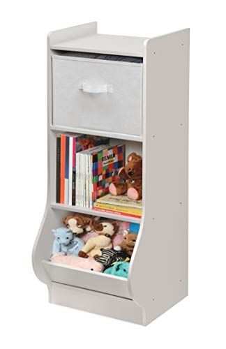 Badger Basket Upright Storage Nook with Reversible Basket, White, Melamine Surface, 2 Shelves, 1 Angled Bin, Customizable Storage Solution for Kids