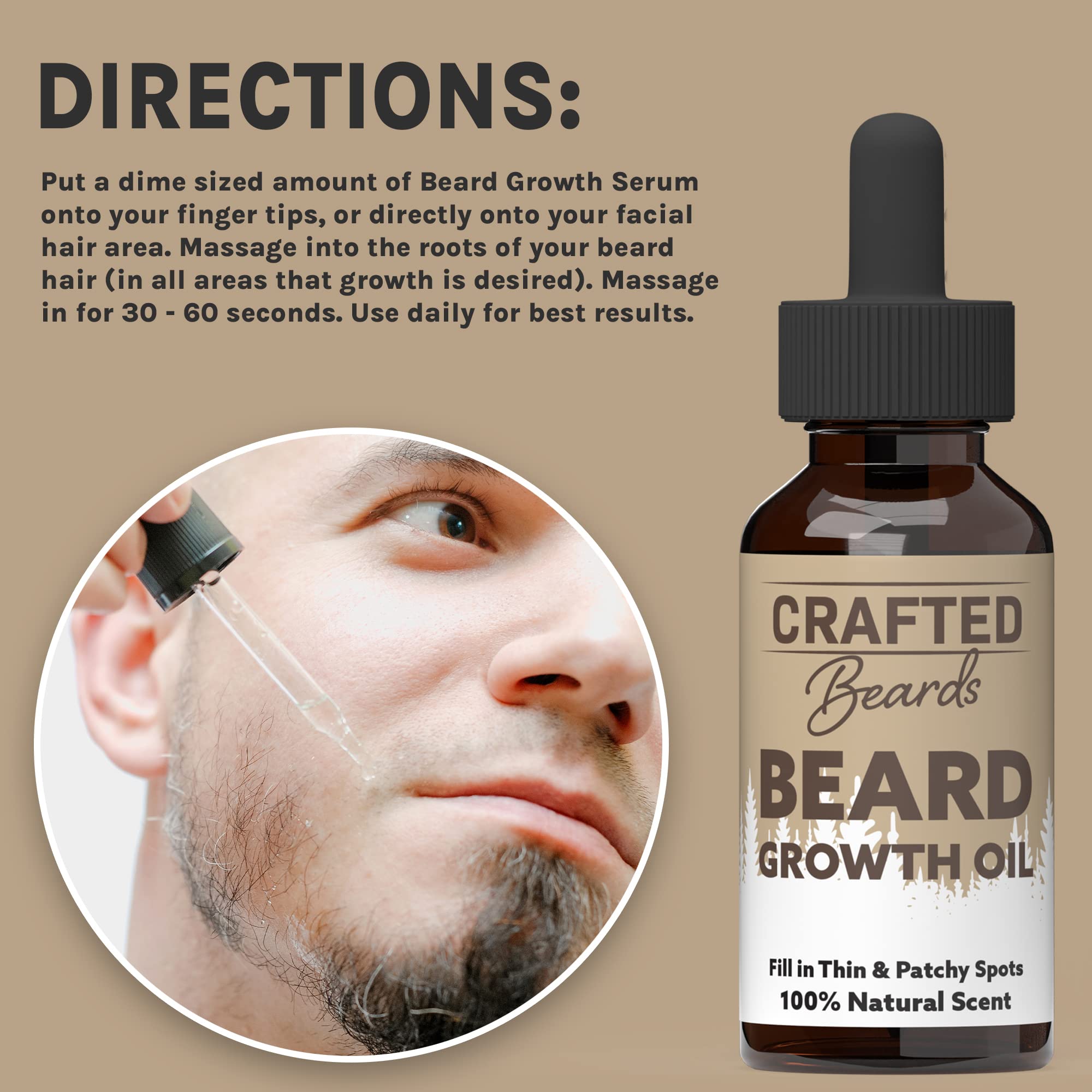 Crafted Beards Beard Growth Oil Serum - 1 fl Oz - Unscented - Helps Grow A Thicker Beard, Improves Beard Health, Fills in Thin and Patchy Spots - (1 Pack)