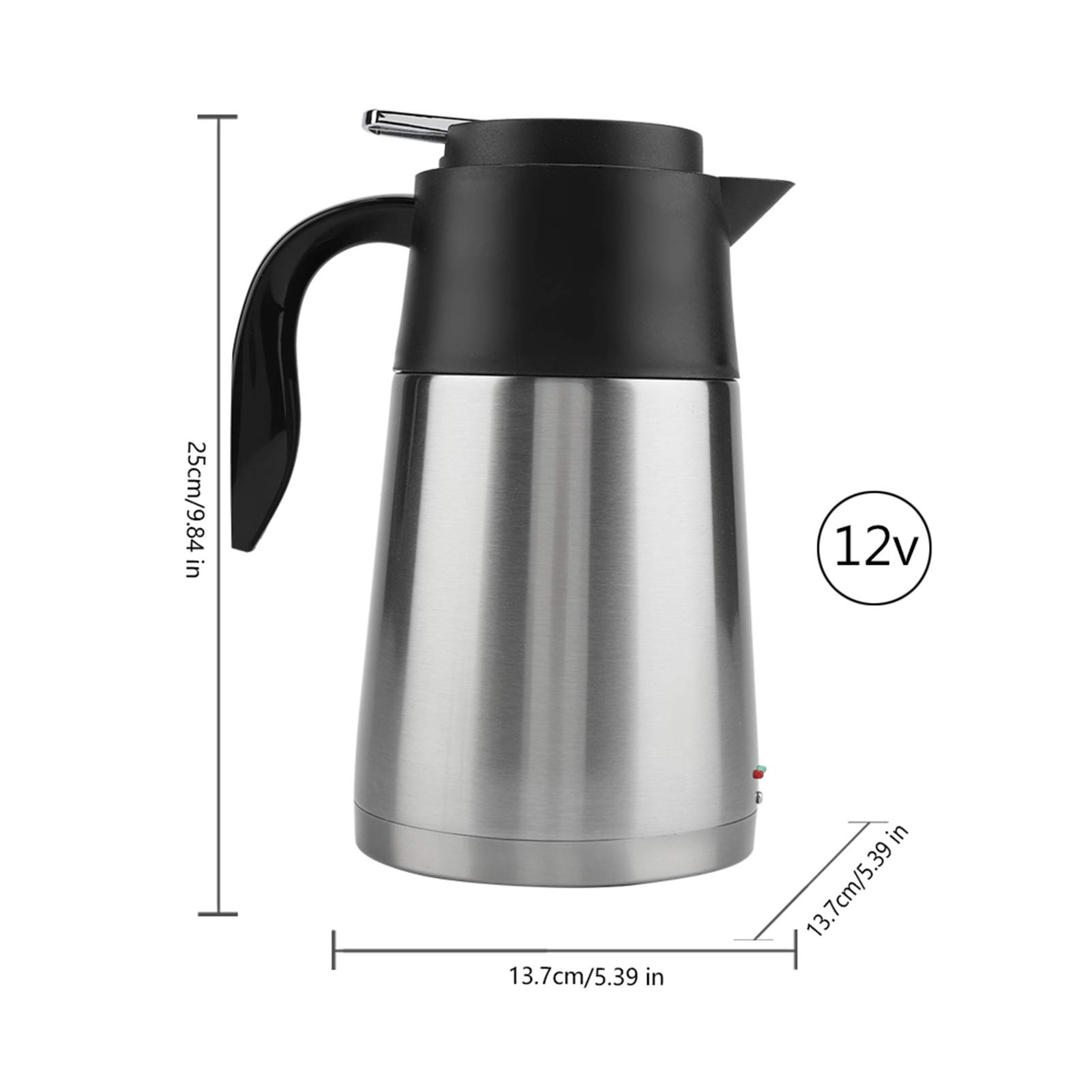 12V/24V 1300ml Stainless Steel Car Truck Travel Electric Kettle Pot with Heating Function for Long Drive, Safe to Drink, Good Insulation (12V car)