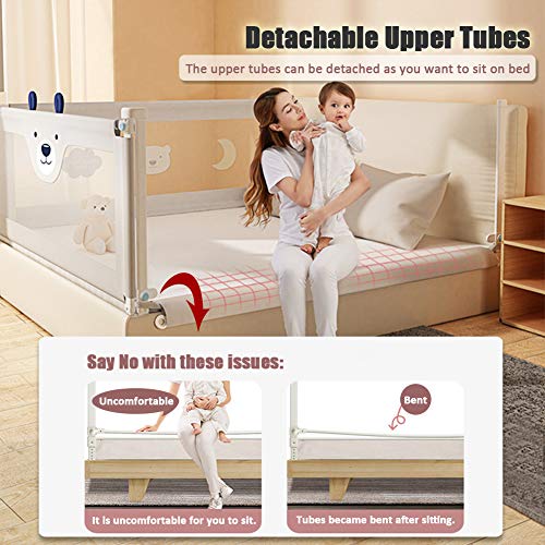 Bed Rail for Toddlers, 60’’70’’75“78’’86’’ Extra Long Baby Bed Rail Guard Lifting Vertically, 1 Side of Free-Tool Assembled Bed Rail Guard for Toddlers Fit Queen Bed, King Bed (75 Inch, Grey Moon)