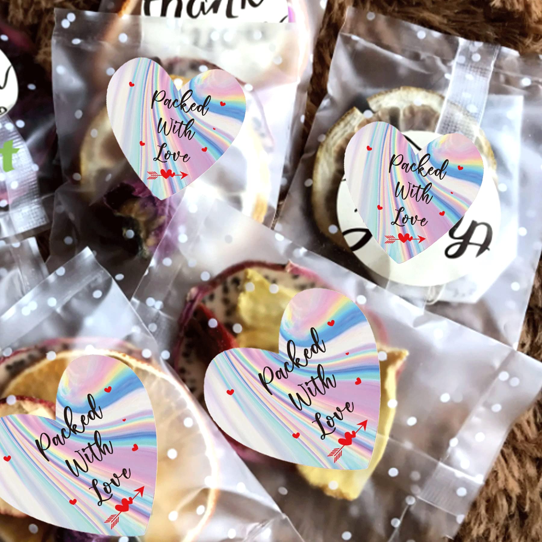 Happy Valentine's Day Stickers 1.5 inch Holographic Heart Stickers Wedding Favor Thank You Labels for Envelope Seals Business Package 500 pcs Per Roll Sealed Labels for Envelope Seals