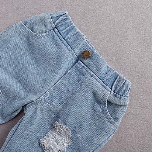 CIYCUIT Newborn Baby Girl Lace Clothes Infant Boho Romper + Ripped Denim Jeans 2Pcs Fall Outfits (Z1 White, 6-12 Months)