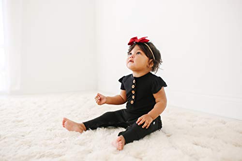 Posh Peanut Baby Girl Pajamas β Ruffled Cap Sleeve Romper PJs β Soft Viscose from Bamboo One-Piece for Babies & Toddlers(12-18 Months) Solid Ribbed Black
