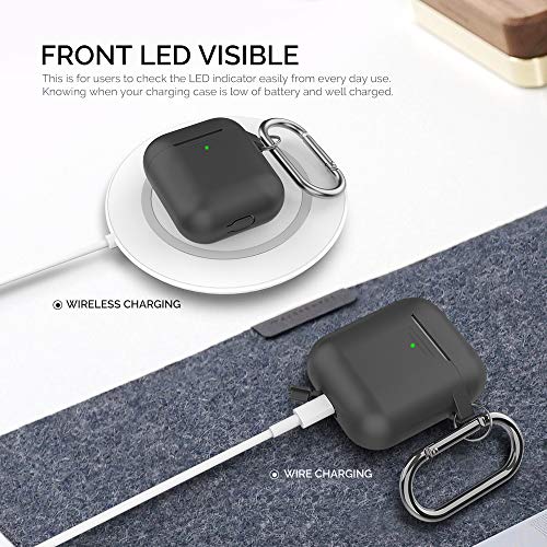 AhaStyle AirPods Case Cover Plus Hand Strap Silicone Protective Case Cover Accessories Compatible with Apple AirPods 2 & 1 for Man Wonen Girls(Black)