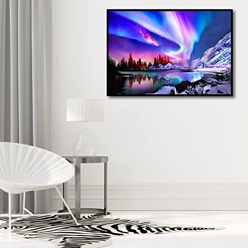 5D Diamond Art Painting,Large Aurora Diamond Painting Kits for Adults,DIY Full Drill Crystal Rhinestone Arts and Crafts,Gem Art Painting with Diamond Home Wall Decor Forest Lake (27.5 X 15.7inch)