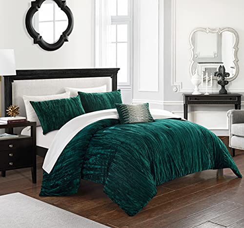 Chic Home Westmont 4 Piece Comforter Set Crinkle Crushed Velvet Bedding-Decorative Pillow Shams Included, King, Green