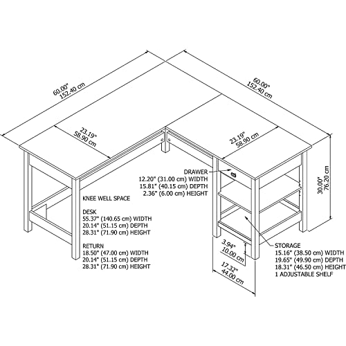 Bush Furniture Broadview L Shaped Computer Desk with Storage, 60W, Pure White