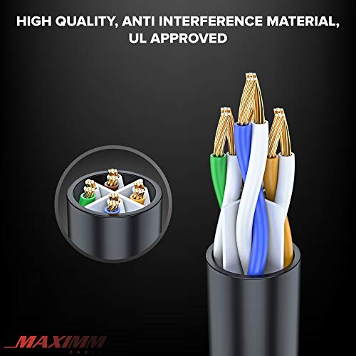 Maximm Cat 6 Ethernet Cable 15 Ft, 100% Pure Copper, Cat6 Cable (24 Pack) LAN Cable, Internet Cable, Patch Cable and Network Cable - UTP (Black) 15 Feet