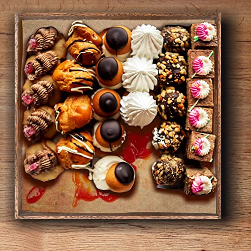 24'' Large Ottoman Tray,Walnut Wood Decorative Serving Tray with Handles for Breakfast, Dinner, Appetizers, Patio, Ottoman, Coffee Table, BBQ, Party β4 Coasters and 5 Greaseproof Papers for Free