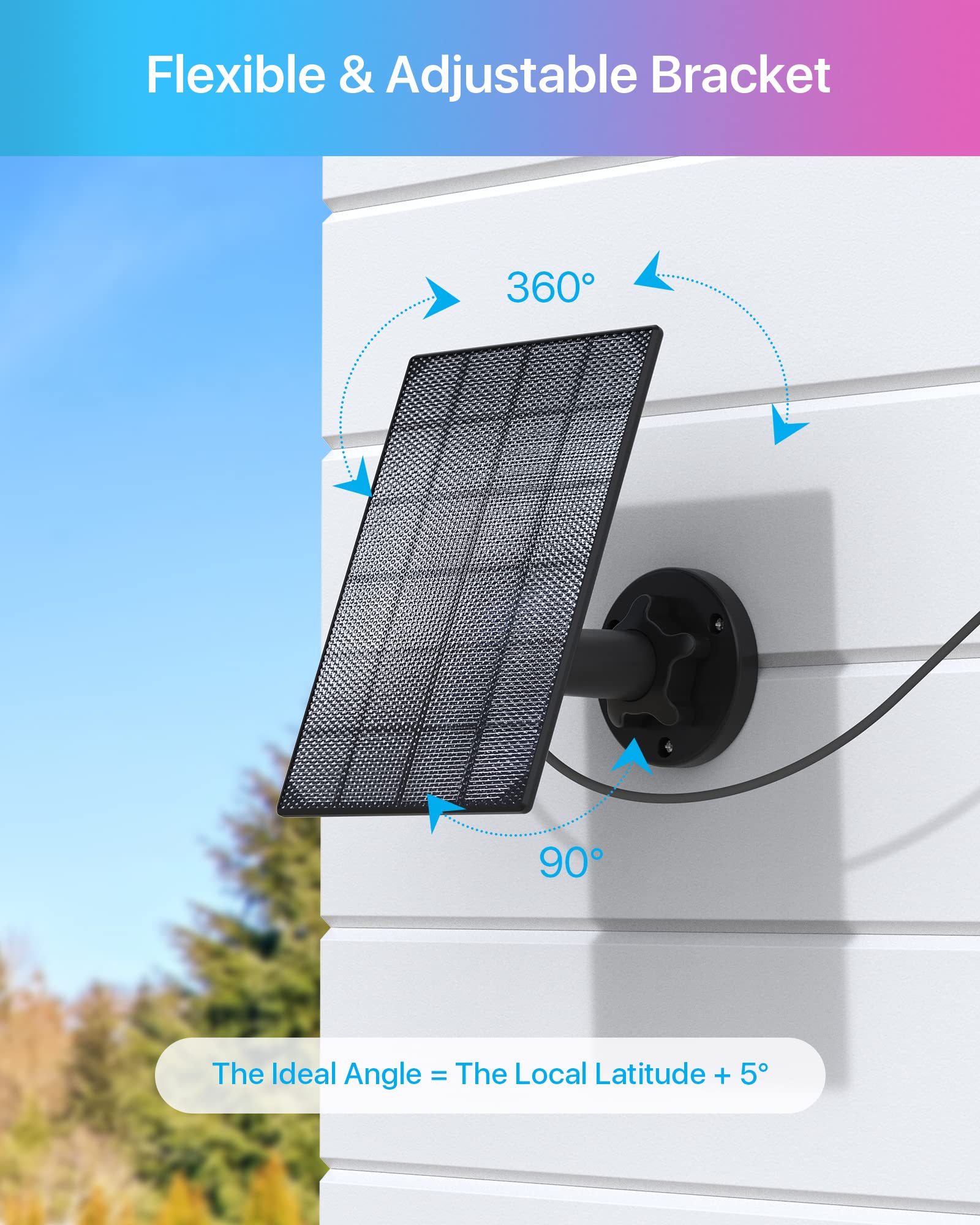 ZOSI Solar Panel Power Supply Only for ZOSI Security Wireless Rechargeable Battery Powered Camera C1pro & C306pro, IP66 Waterproof, 360° Adjustable Mounting Bracket, Non-Stop Charging