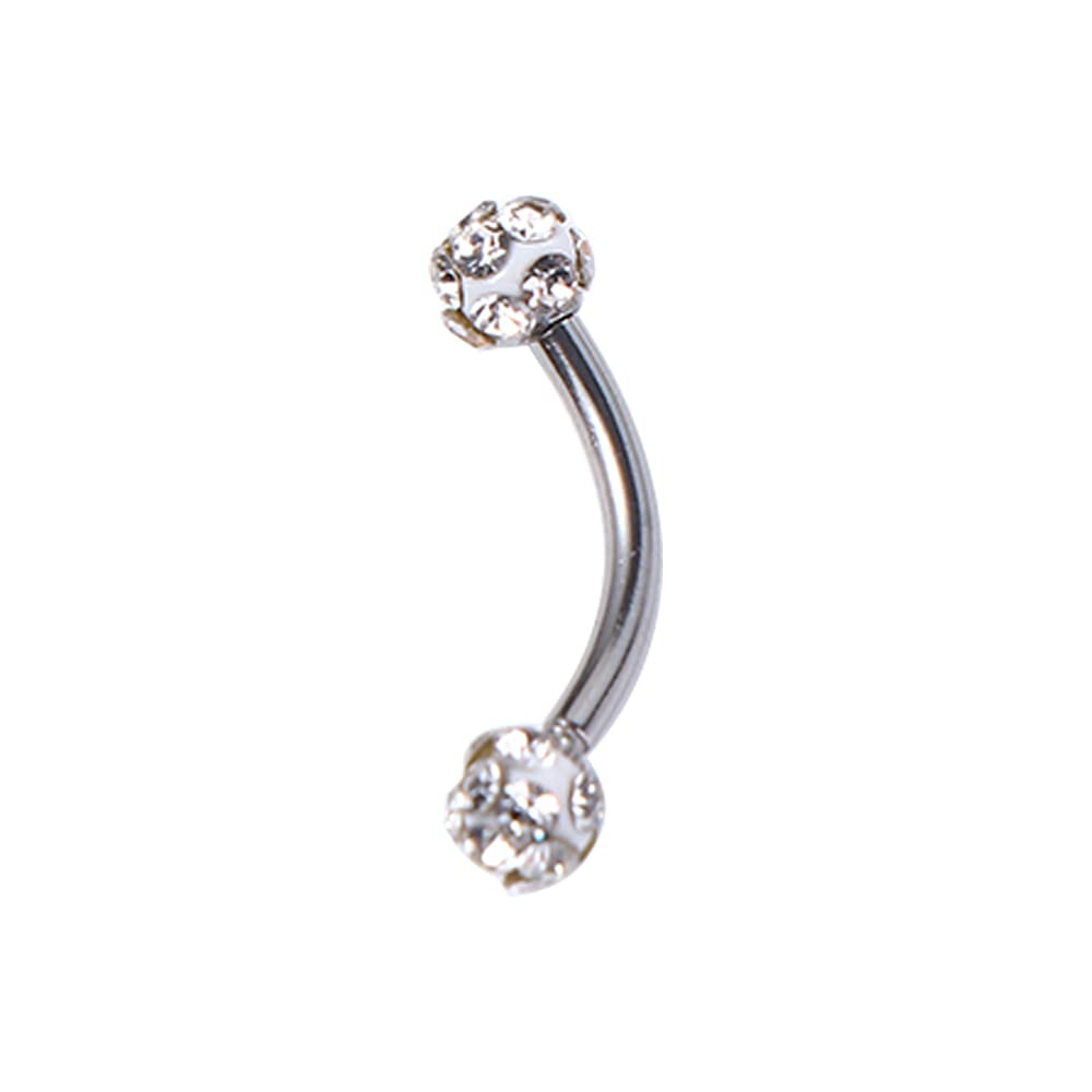 1PC Rhinestone Curved Barbell Eyebrow Rings,Stainless Steel Fake Lip Stud for Earrings Piercing Ring Piercing Jewelry(silver)