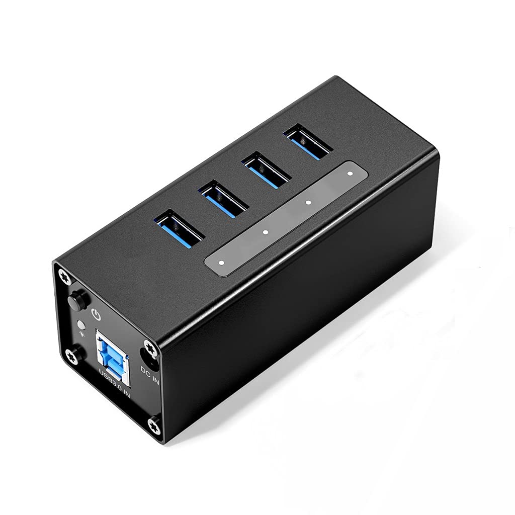 CUJUX Aluminum 4 Port USB3.0 Splitter USB HUB Support BC1.2 Charging with 12V2A Power Adapter for Laptop PC Accessories (Color : Black)