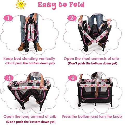 BABY JOY 4 in 1 Pack and Play, Baby Bedside Sleeper with Bassinet, 3 Adjustable Heights, Music Box, Easy to Install, Foldable Bedside Crib w/Changing Table, Playards from Newborn to Toddlers