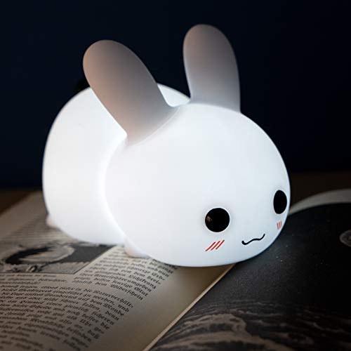 Navaris Bunny Night Light for Kids - Rechargeable Dimmable LED Lamp for Baby Nursery, Girls or Boys Bedroom - BPA-Free Silicone - Snow White Rabbit