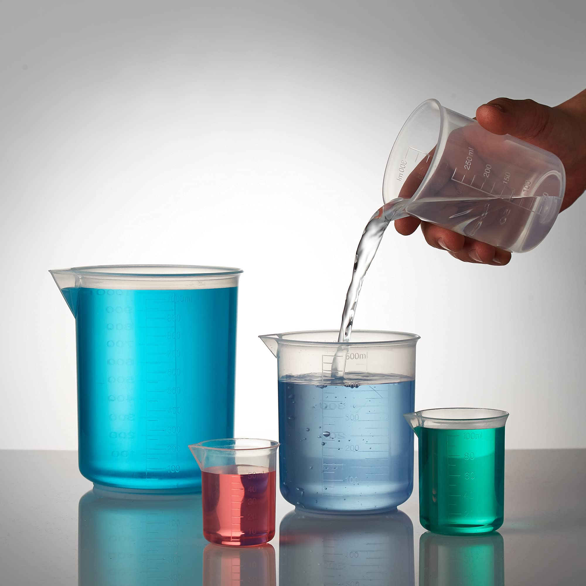 Plastic Beakers Set - Education, Research Equipment, Industrial & Academic Labs - Polypropylene Plastic - Science Lab Equipment, Home Experiments, Classroom Teaching Supplies (250mL, 12-Pack)