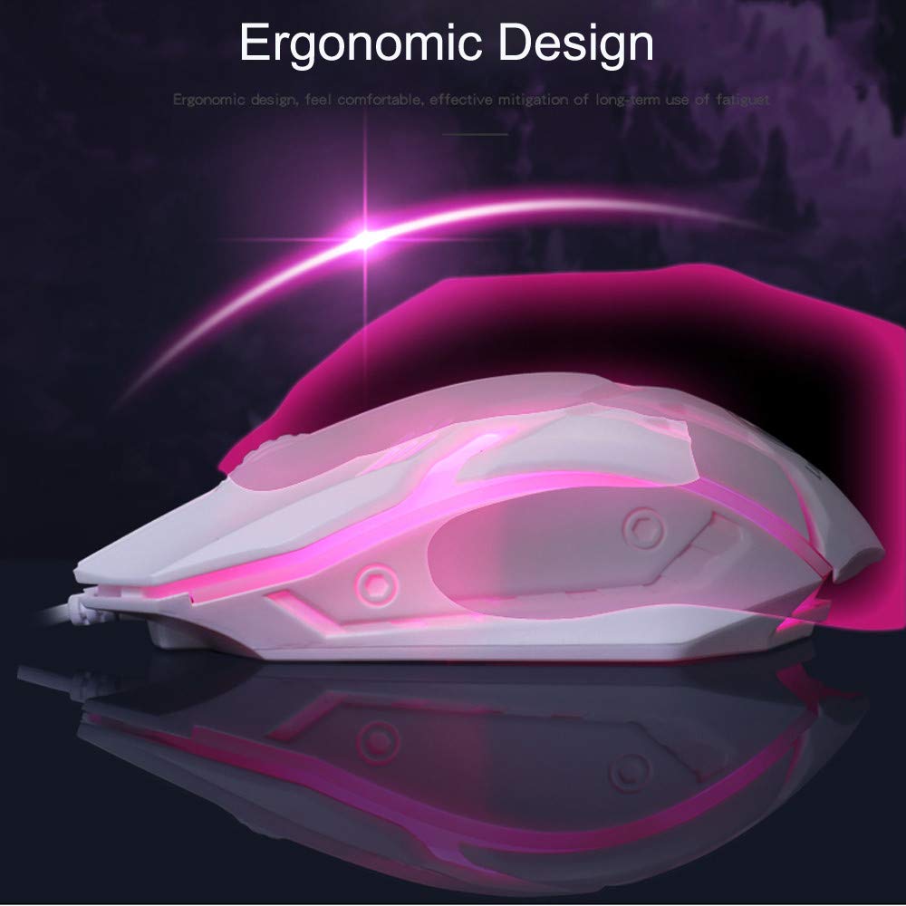 Baishitop GT300 Colorful LED Illuminated Backlit USB Wired PC Rainbow Gaming Keyboard Mouse Set White (H)