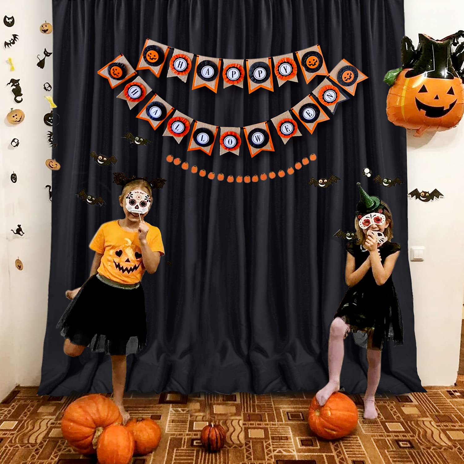 Hiasan Black Backdrop Curtains for Parties, Polyester Photography Backdrop Drapes for Family Gatherings, Wedding Decorations, 5ftx7ft, Set of 2 Panels