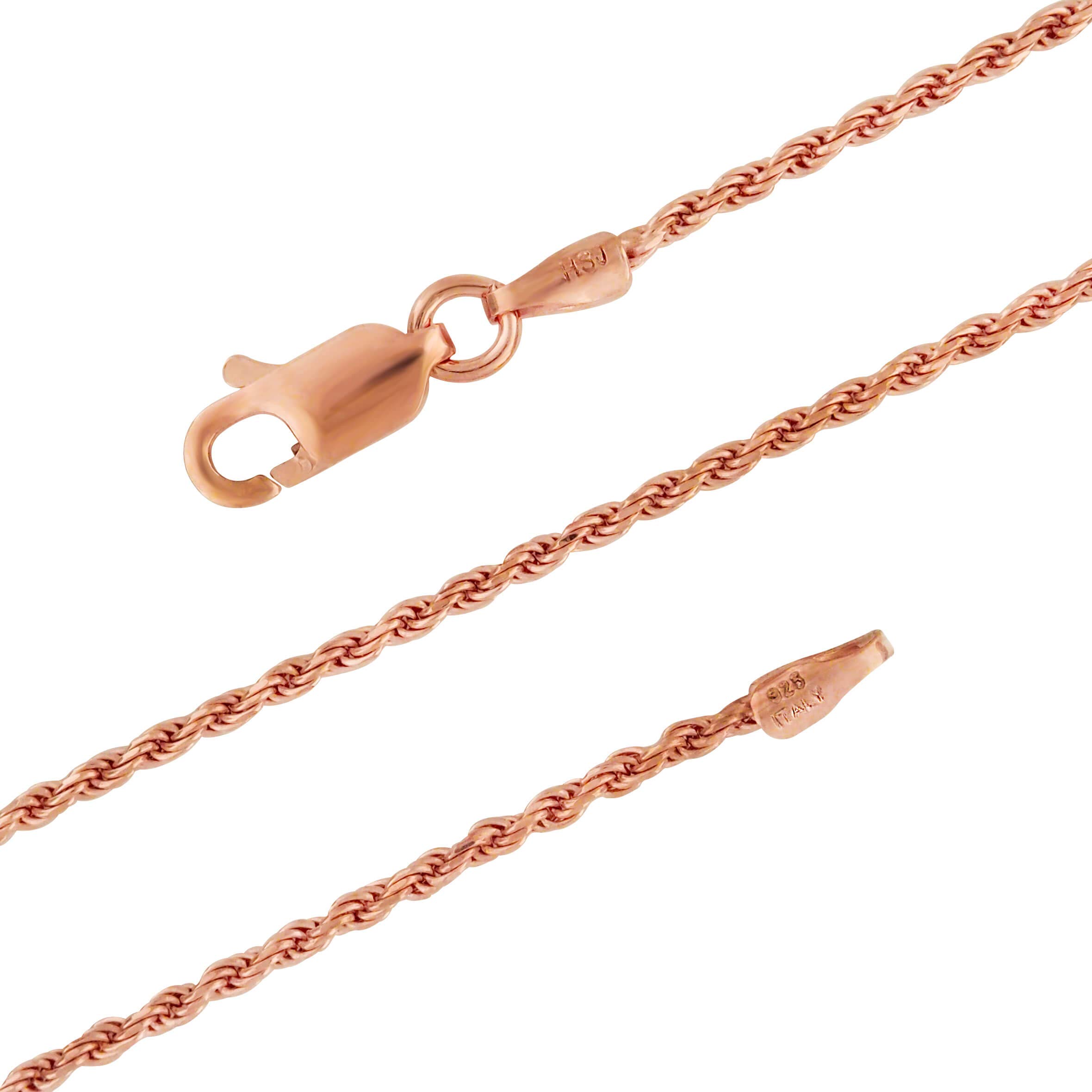 14kt Rose Gold Plated Sterling Silver 1.3mm Diamond-Cut Rope Chain Necklace Solid Italian Nickel-Free, 18 Inch