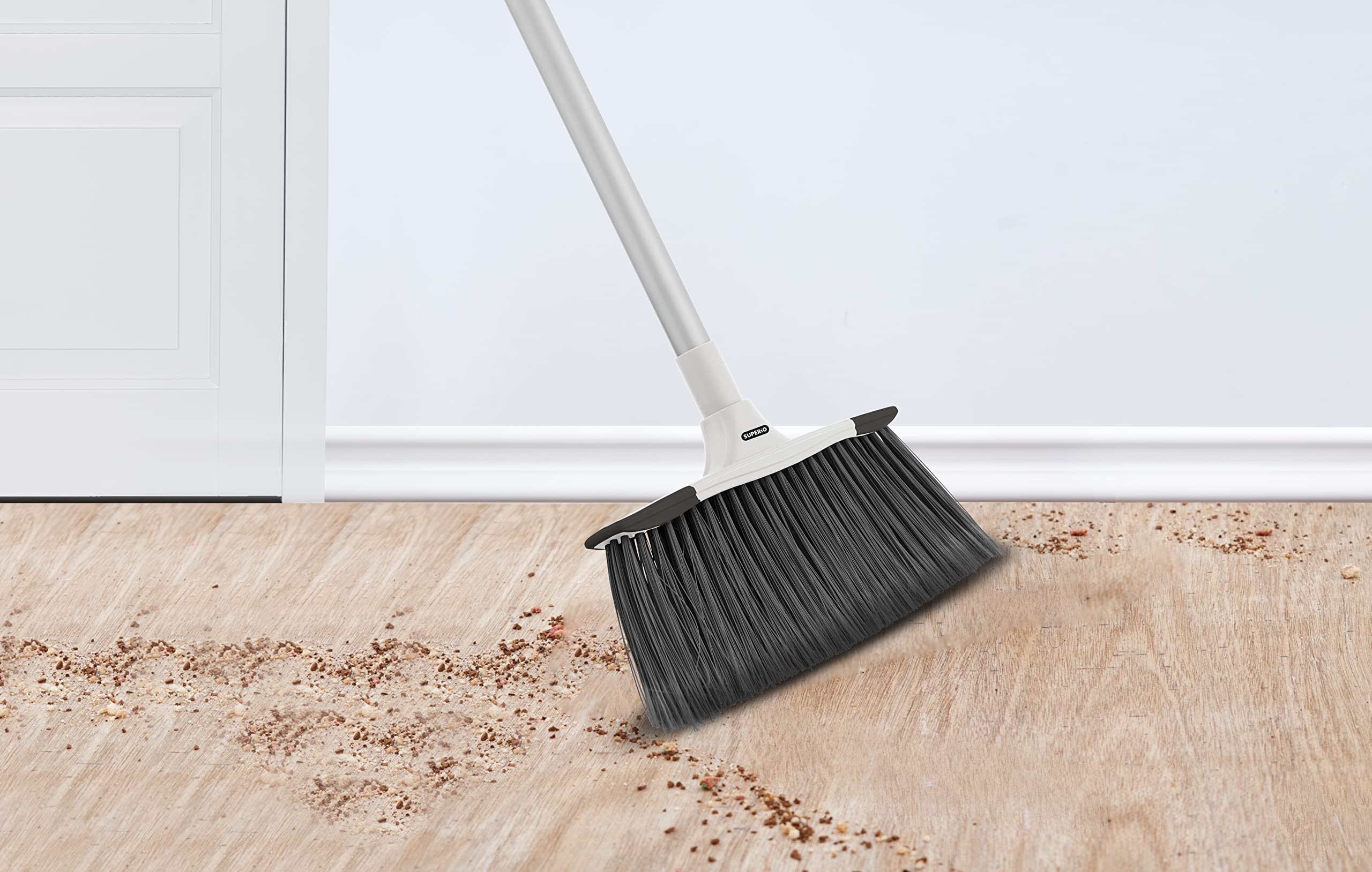 Slim Angle Broom, Heavy Duty Broom, Indoor Brom, Outdoor Angle Broom with Extendable Handle, Durable Collapsible Broom for Home, Kitchen, RV, Travel, Grey, 2 Pack, by Superio