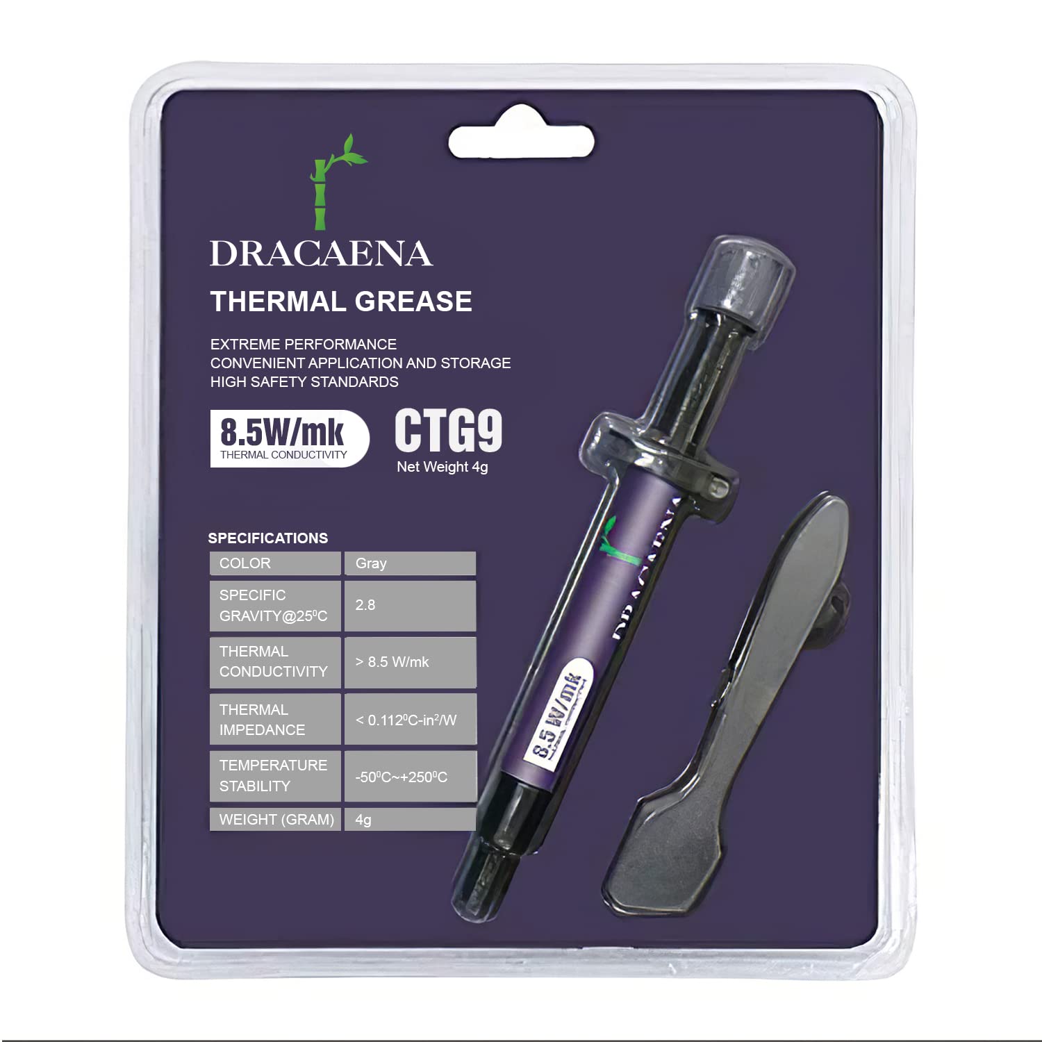 Dracaena Thermal Compound Paste (4Gram), Carbon Based High Performance, Heatsink Paste, Thermal Compound CPU for All Coolers, Thermal Interface Material -CTG9