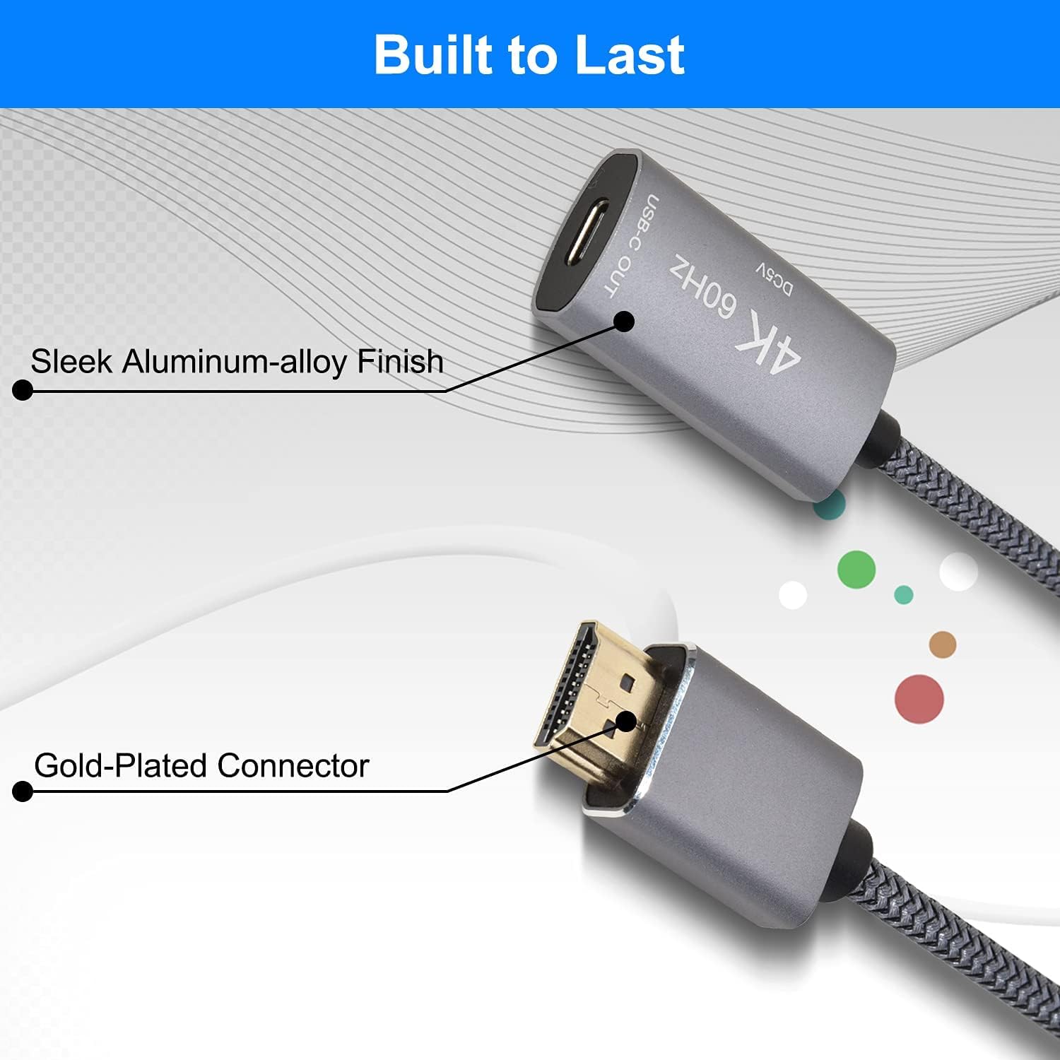 HDMI Male to USB-C Female Cable Adapter with USB C Power Cable,Uni-Directional HDMI (source) to Type C 3.1 (display) Converter,4K 60Hz Thunderbolt 3 Adapter for MacBook Pro,Microsoft Surface,Xreal Air