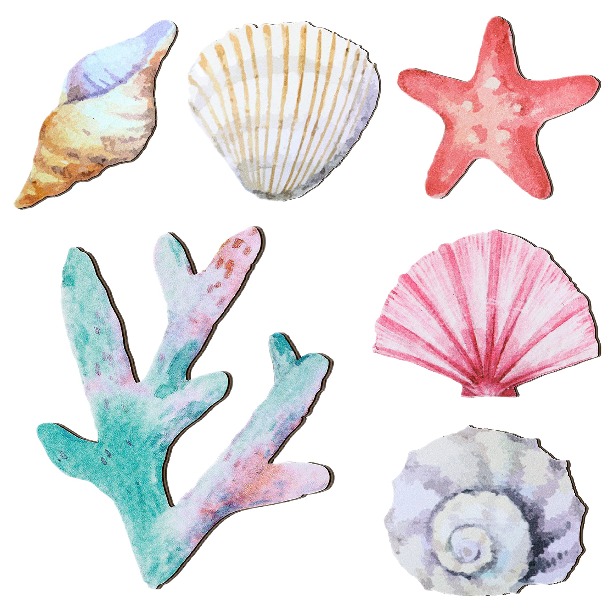 6 Pieces Beach Wall Decor Seashell Bathroom Decor Seashell Decor Ocean Seashell Starfish Wall Decor Beach Coastal Wooden Shells Starfish Beach Decorations for Home Bedroom Living Room Garden Nursery