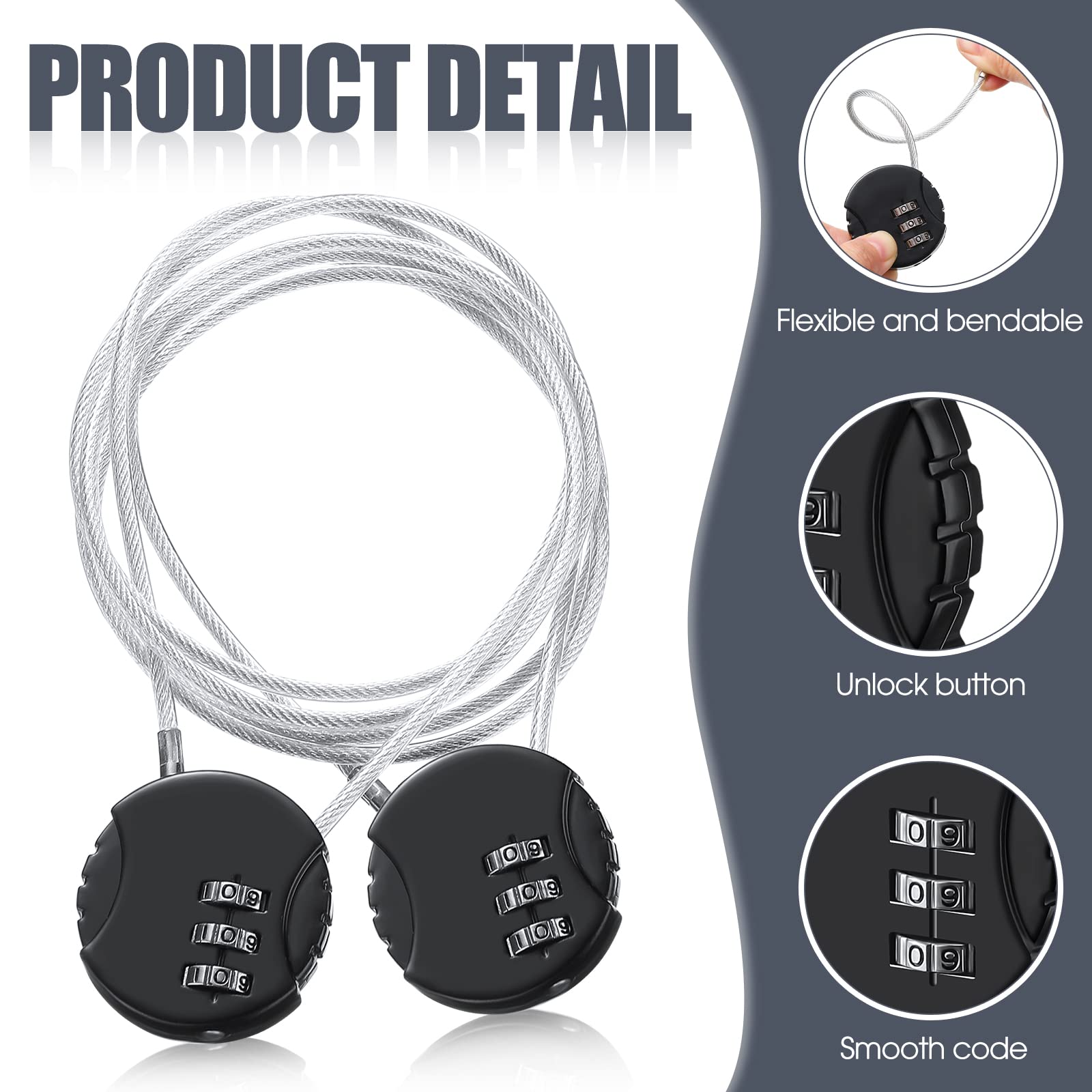 6 Pieces Cable Locks Combination Locks Cable Luggage Locks 3 Digit Thin Combo Padlock Waterproof Travel Padlock for Travel Gym Bike Backpack Cabinet 30 Inch, 5.31 Inch Wire Rope