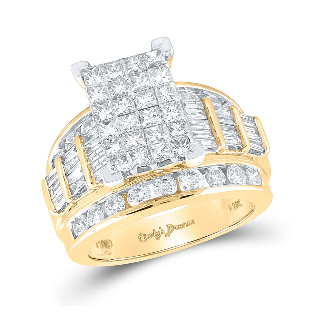 14kt Yellow Gold Princess Diamond Cluster Bridal Wedding Engagement Ring 3 Cttw