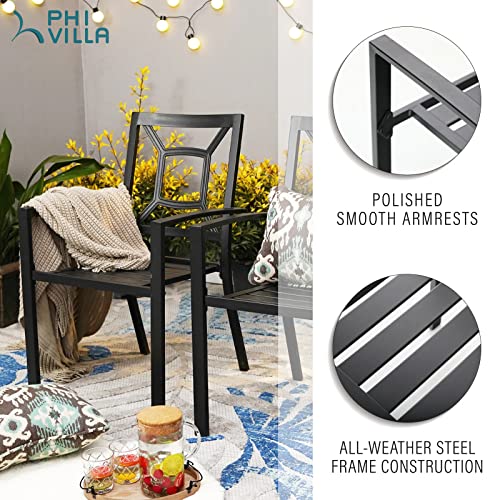 PHI VILLA 7 Piece Outdoor Dining Table Set, 61"x37" Rectangular Dining Table with Wood Top & 1.56β Umbrella Hole and 6 Metal Chairs for Patio, Deck