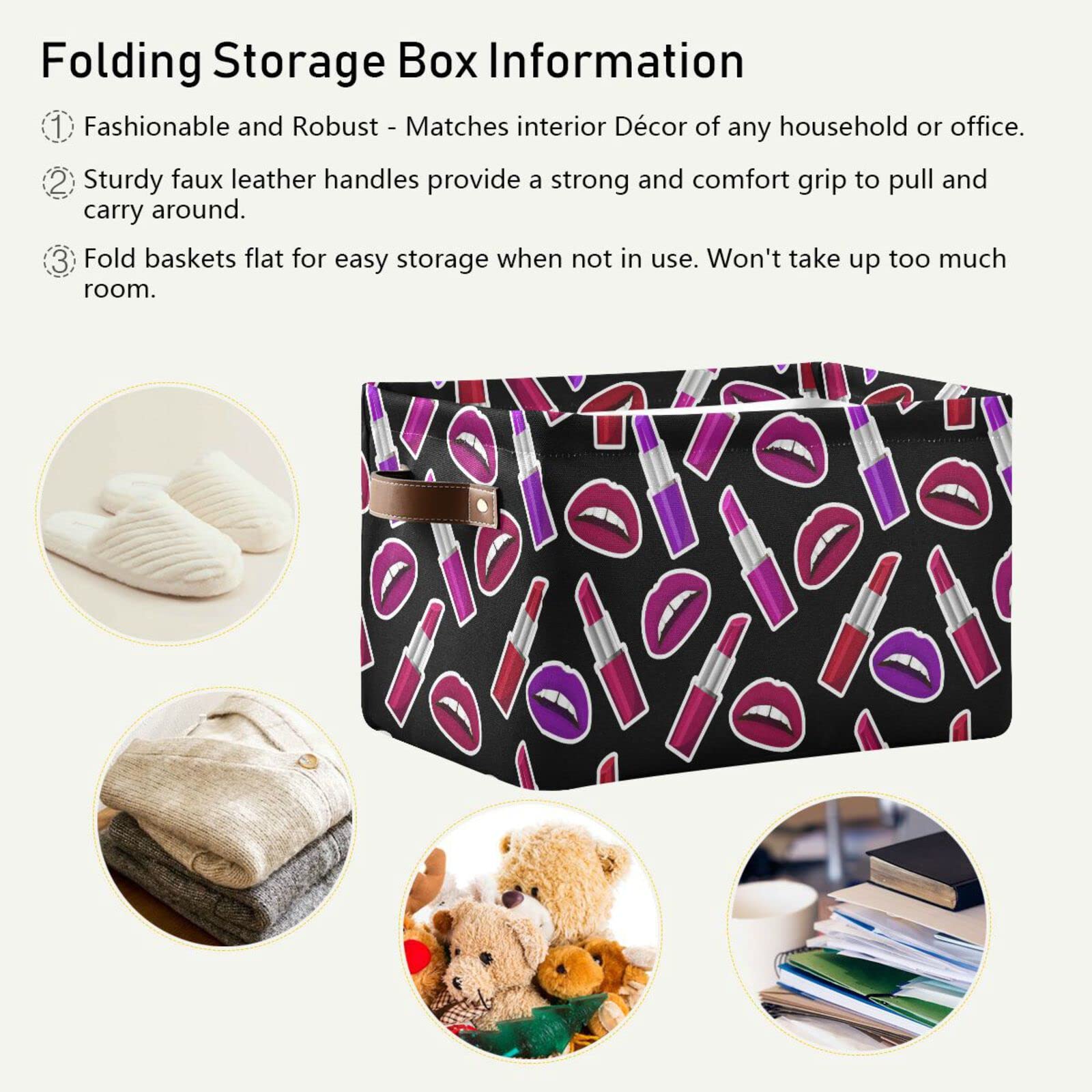 ALAZA Love Lipstick Lips Foldable Storage Box Storage Basket Organizer Bins with Handles for Shelf Closet Living Room Bedroom Home Office 1 Pack