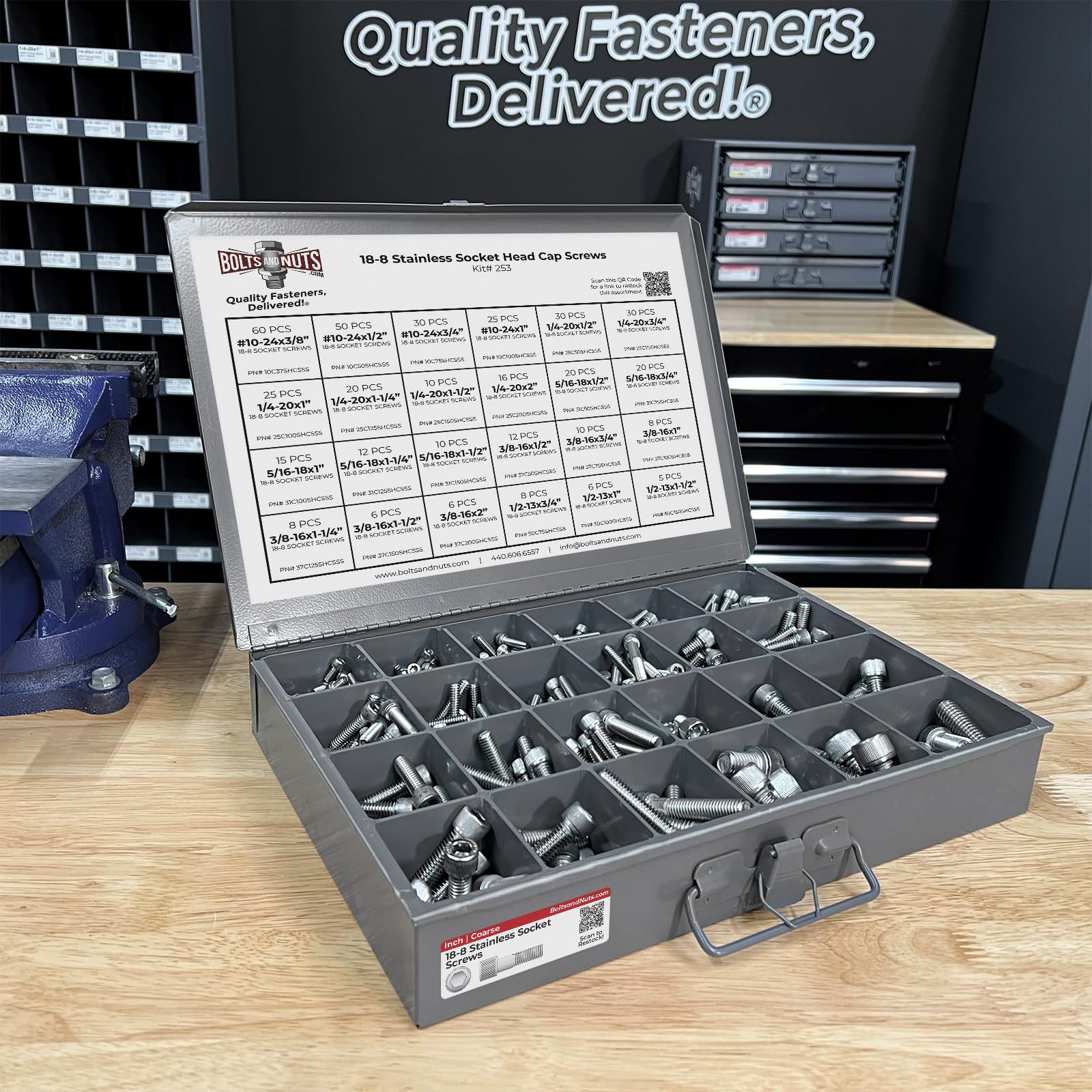 Inch 18-8 Stainless Steel Allen Socket Head Cap Screws Coarse Bolts Assortment - 453 PCS