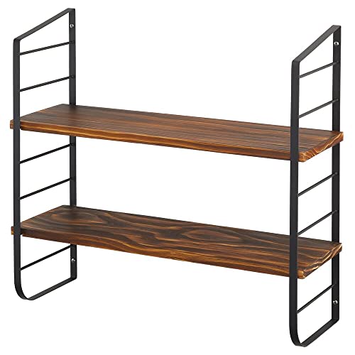 mDesign 2-Tiered Floating Shelf β Long Bookshelf with Rust-Resistant Metal Brackets β Wall Shelf for Bathroom, Kitchen, Office etc. β Black/Natural