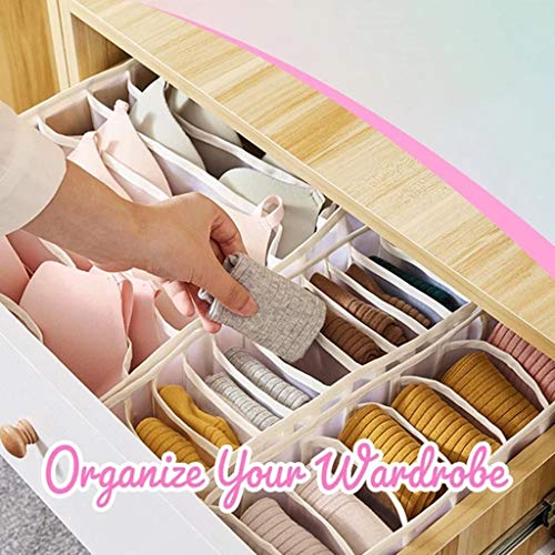 OFMWBN Underwear Organizer Drawer Divider, Underwear Bra Socks Panty Storage Boxes, 6/7/11 Cell Collapsible Closet Cabinet Storage Boxes, Bra Organizer, Home Dormitory Organization (Black/7 Cell)