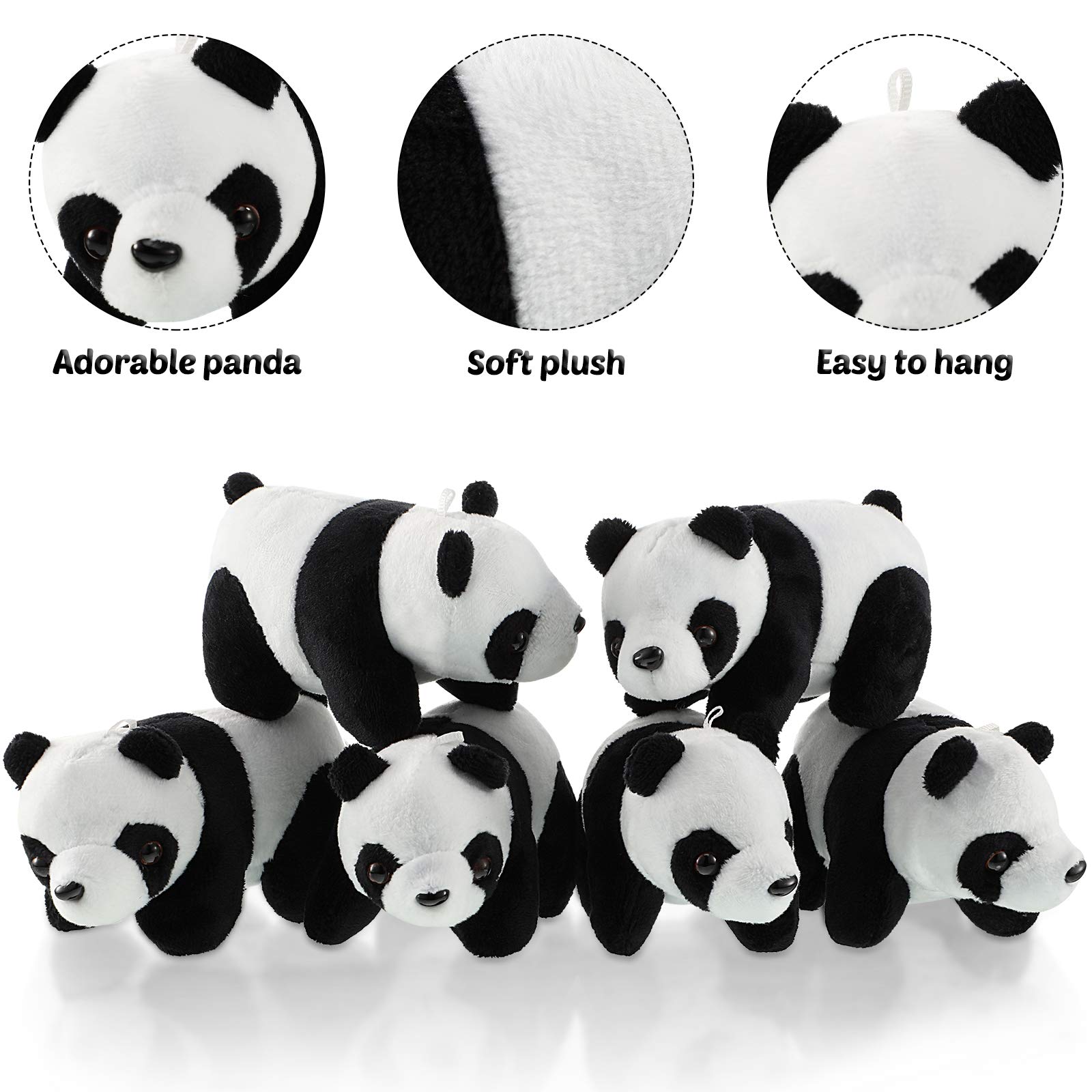 6 Pieces Mini Panda Plush Toy 4 Inch Stuffed Panda Soft Tiny Panda Doll Panda Plush Hanging Pendant Ornament for DIY Keychain Birthday Xmas Decorations Party Favor Chinese Souvenir (Walking Style)