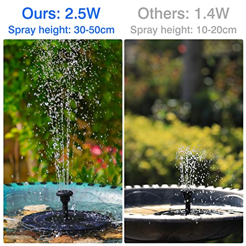 2.5W Solar Fountain with 6 Nozzles 2023 Upgrade, 6.7" Solar Bird Bath Fountain, Solar Powered Fountain for Pond, Pool, Garden, Fish Tank and Aquarium