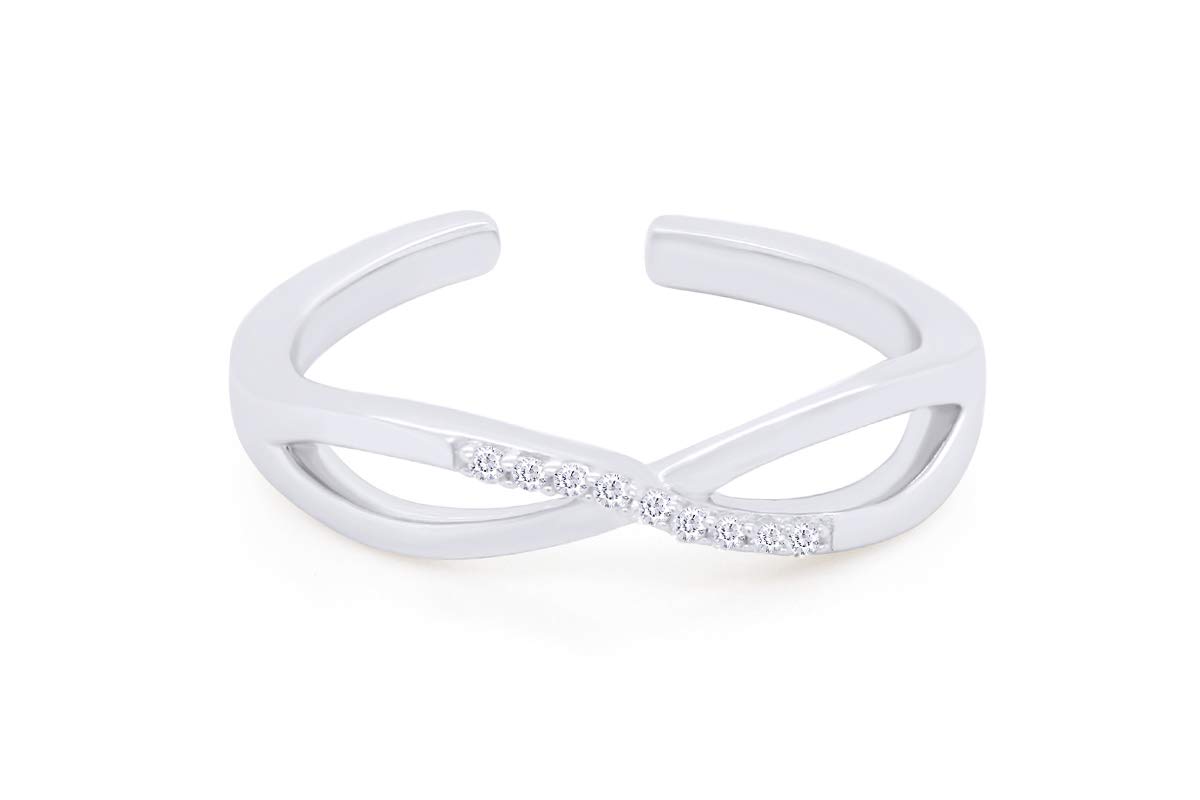 14k White Gold Over Sterling Silver White Natural Diamond Accent Infinity Toe Ring Adjustable