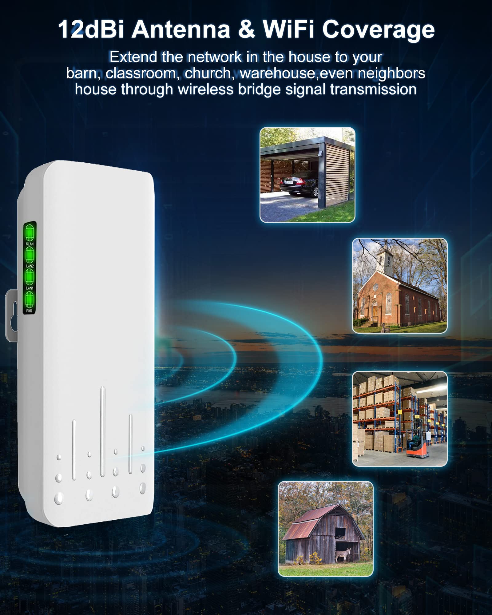 Wireless Bridge Point to Point Outdoor,5.8GHz 100Mkbps CPE Outdoor WiFi Network Extender, Long Range Access Point with High Gain Antenna for Starlink Satellite Internet or Video Surveillance 2-Pack